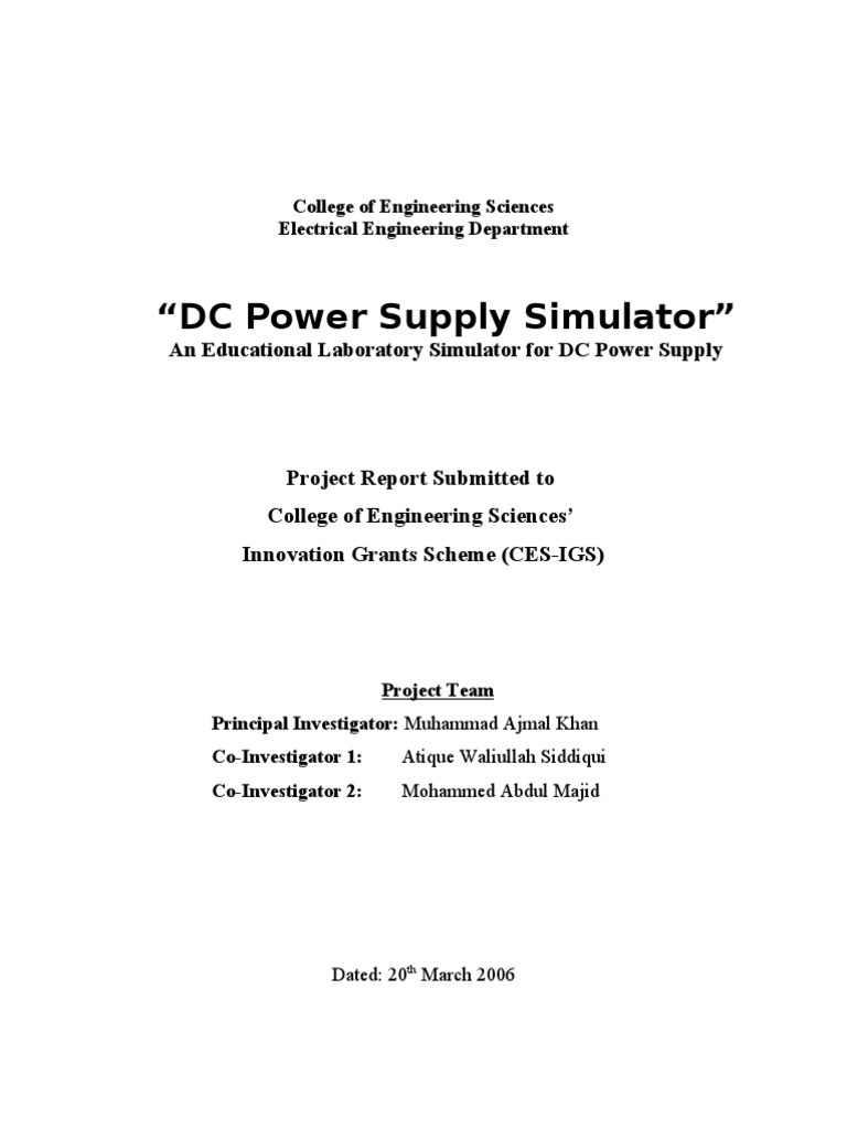 DC Power Supply Simulator | PDF | Rectifier | Power Supply