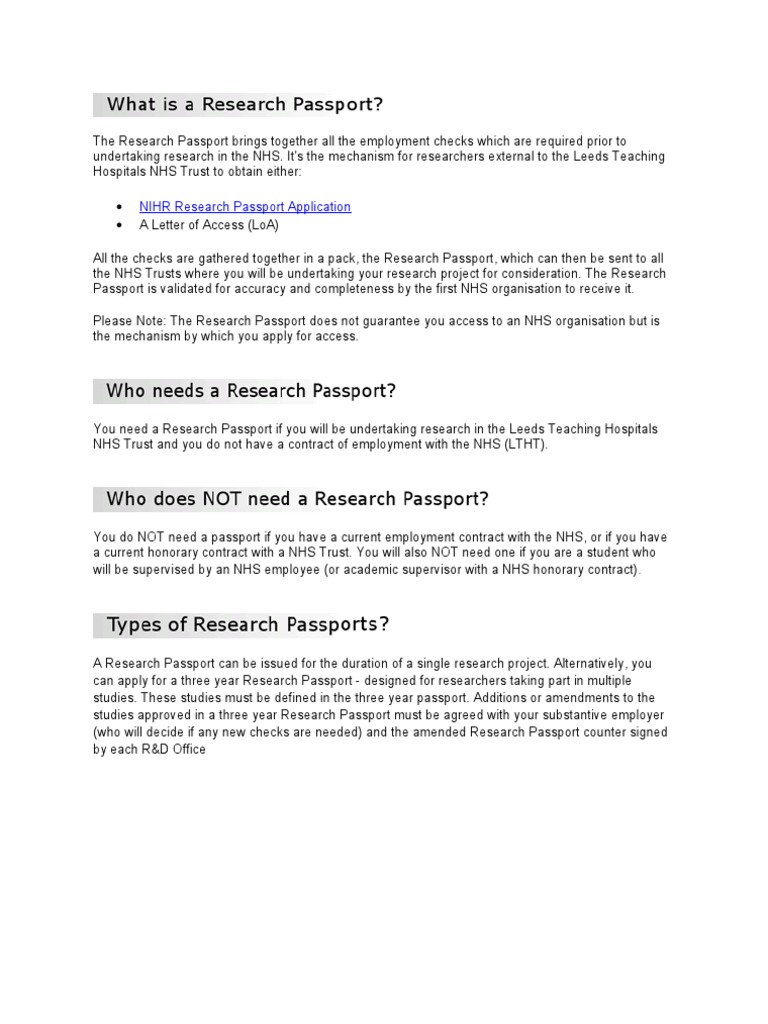 NIHR Research Passport Application | PDF
