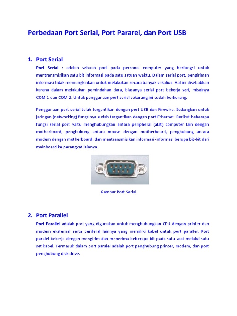 Perbedaan Port Serial - Port Pararel - Port USB | PDF
