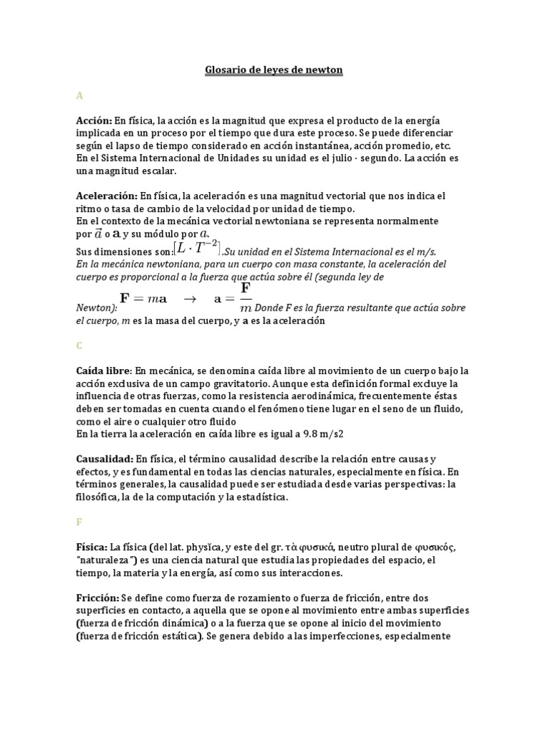 Glosario de Leyes de Newton | PDF | Fuerza | Movimiento (física)