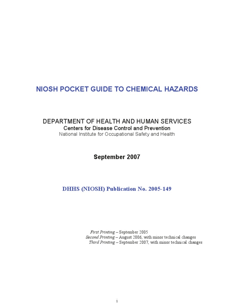 Niosh Pocket Guide/ Safety | PDF | Occupational Hygiene | Occupational ...