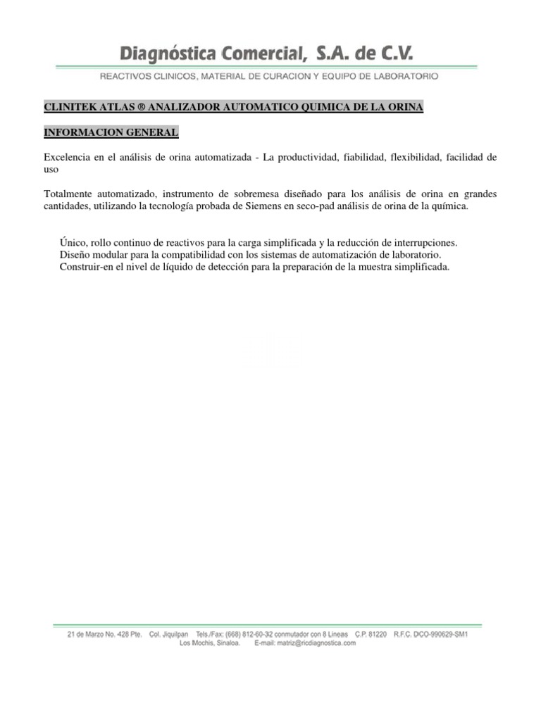 Clinitek Atlas | PDF | Calibración | Volumen