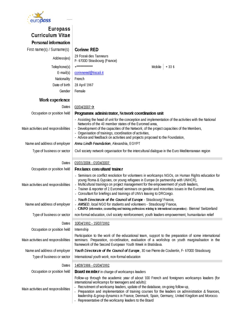 Example Europass CV | PDF | Volunteering | Non Governmental Organization
