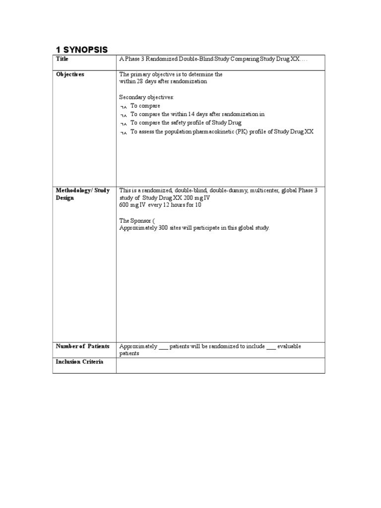 Blinded Study Synopsis Format | PDF | Phases Of Clinical Research ...