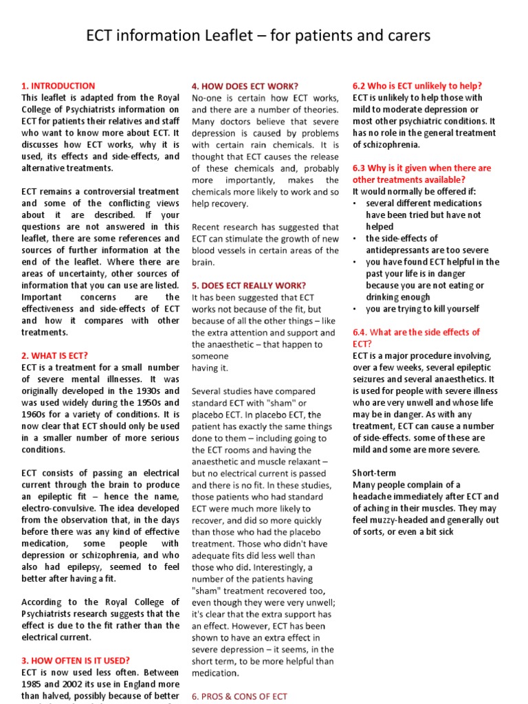 Ect Leaflet | PDF | Electroconvulsive Therapy | Major Depressive Disorder