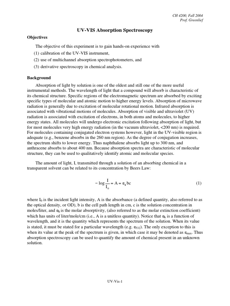 UV-Vis Lab | PDF | Science & Mathematics