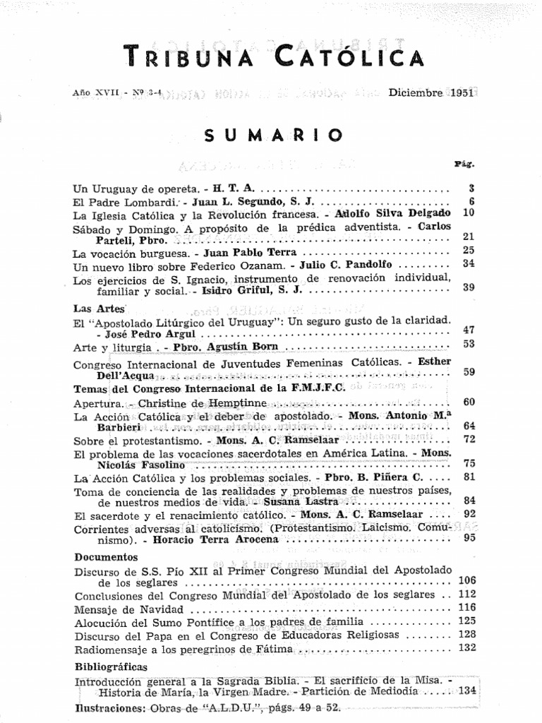 Juan Luis Segundo - El Padre Lombardi (Tribuna Católica, 1951) | PDF ...