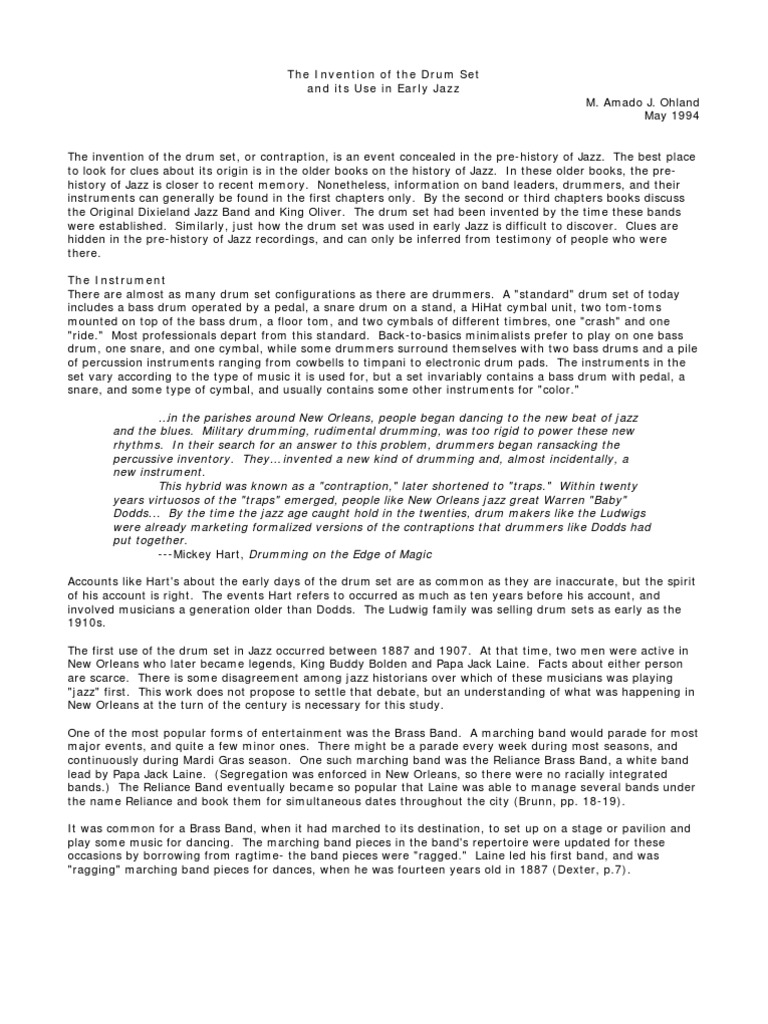 The Invention of The Drum Set and Its Use in Early Jazz | PDF | Drum ...