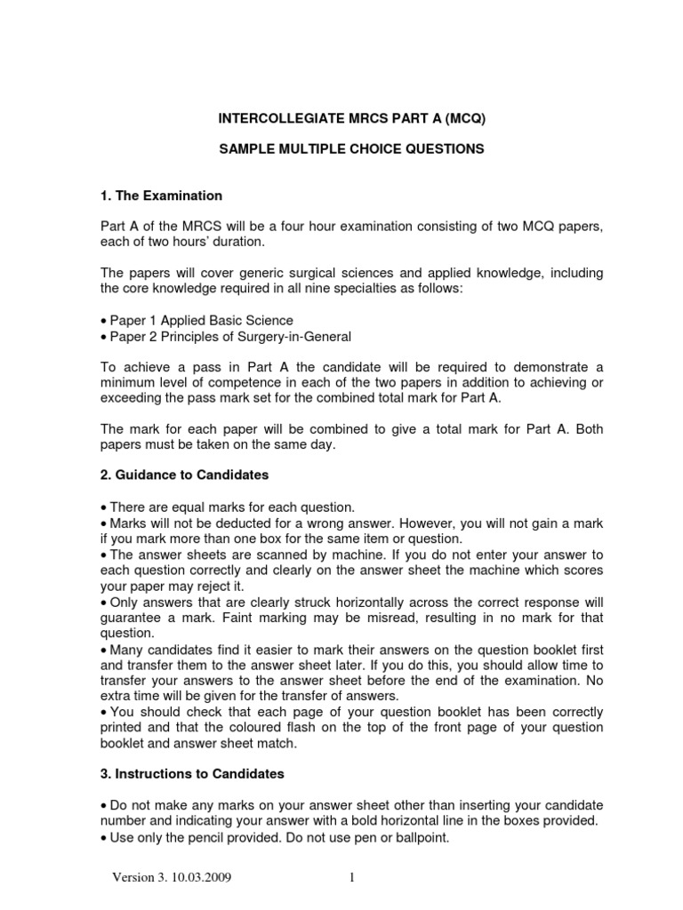 Lebanon Exams Mrcs Part A Sample Questions | Multiple Choice | Medicine