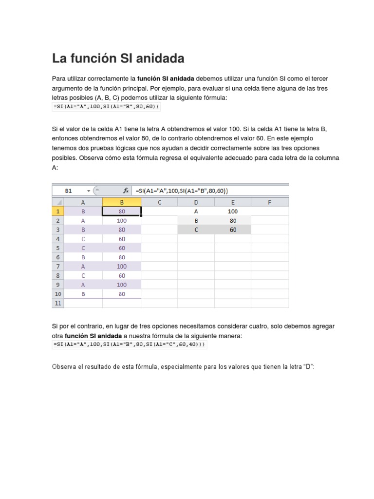 La función SI anidada.docx | Microsoft Excel | Hoja de cálculo