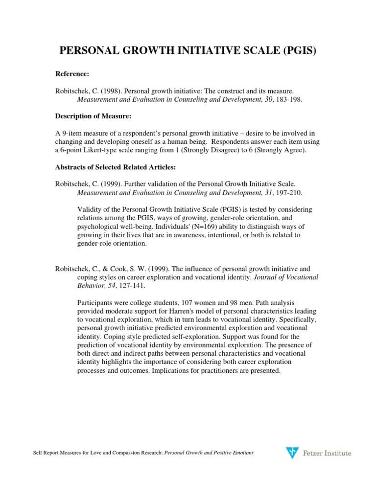 PGIS (Personal Growth Initiative Scale) | Personal Development ...