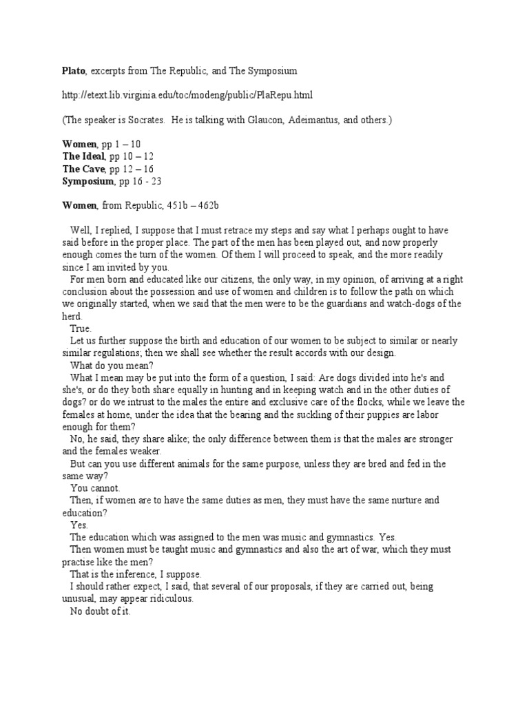 Plato, Excerpts From The Republic, and The Symposium | PDF | Symposium ...