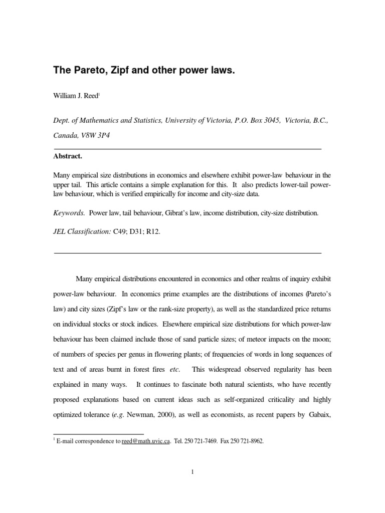 The Pareto, Zipf and Other Power Laws | PDF | Power Law | Statistical ...