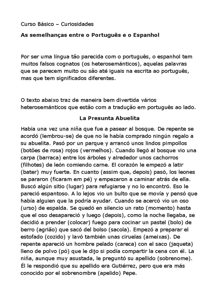 Textos Em Espanhol Com Traduo E Audio