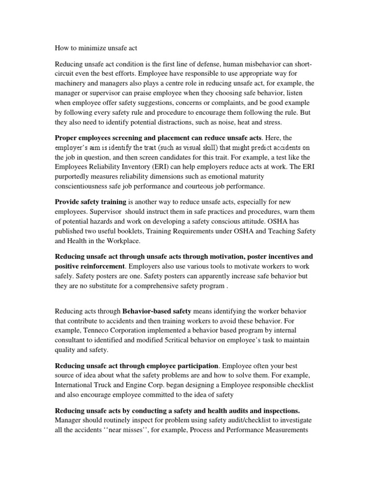 Unsafe Act.docx | Safety | Employment | Free 30-day Trial | Scribd