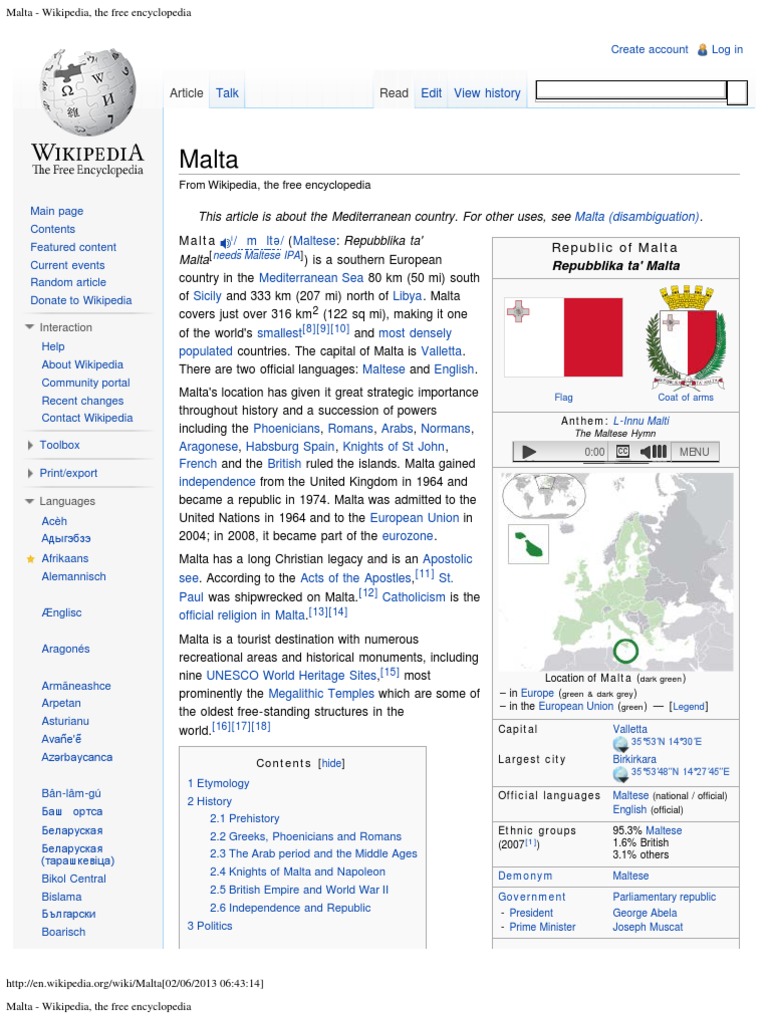 Malta - Wikipedia, The Free Encyclopedia | PDF | Malta | Euro