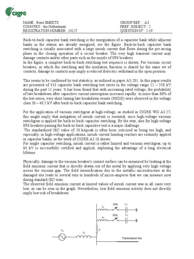 CIGRE A3 - ps2 - q2.19 - Back-To-Back Capacitor Bank Switching | PDF ...