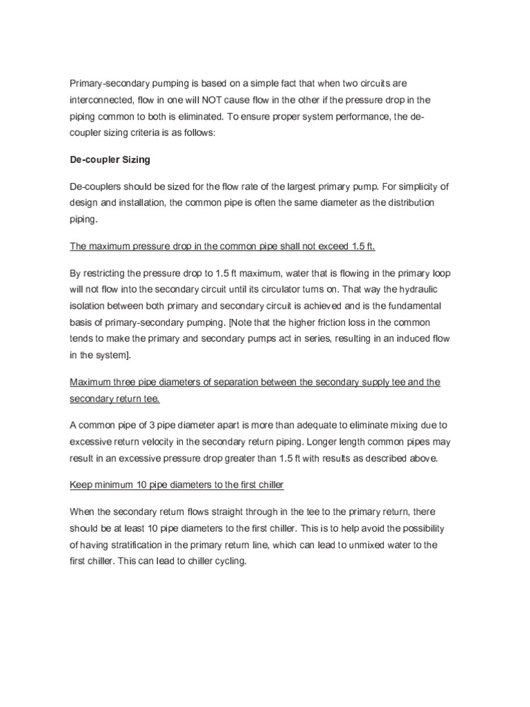 CHILLER-Bypass (Decoupler) Line Size | PDF | Technology & Engineering
