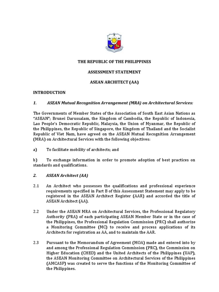 Mutual Recognition Agreement for Architecture Philippine Assessment ...