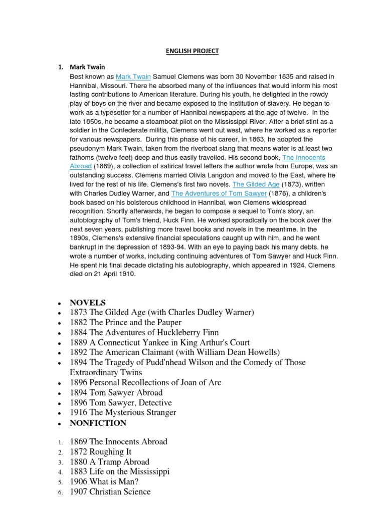 Tom Sawyer | PDF | The Adventures Of Tom Sawyer | Mark Twain