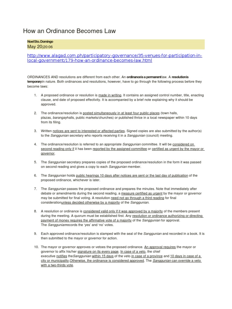 How An Ordinance Becomes Law | PDF | Veto | Local Ordinance