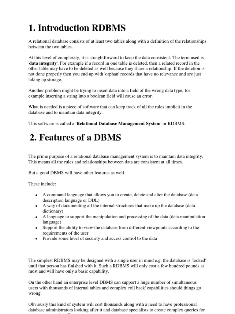 Understanding RDBMS An Introduction | PDF