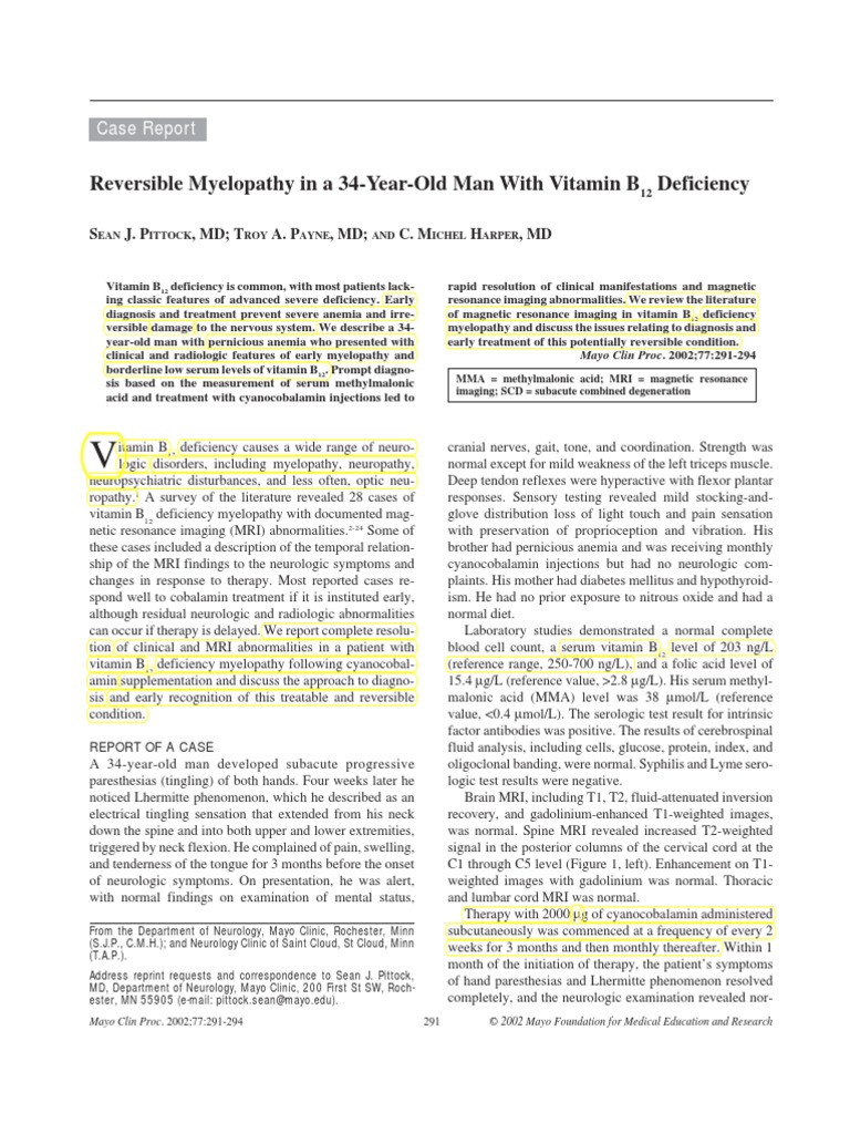 Reversible Myelopathy in A 34-Year-Old Man With Vitamin B Deficiency ...