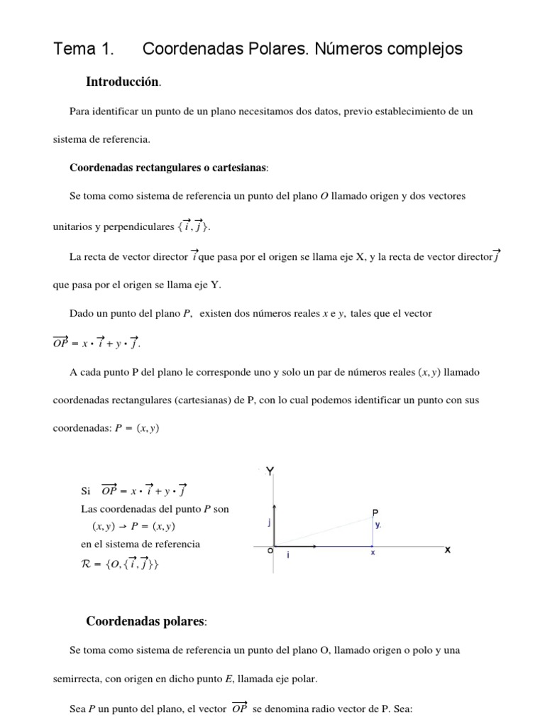 Tema 1 - Coordenadas Polares. Números Complejos | PDF | Sistema de ...