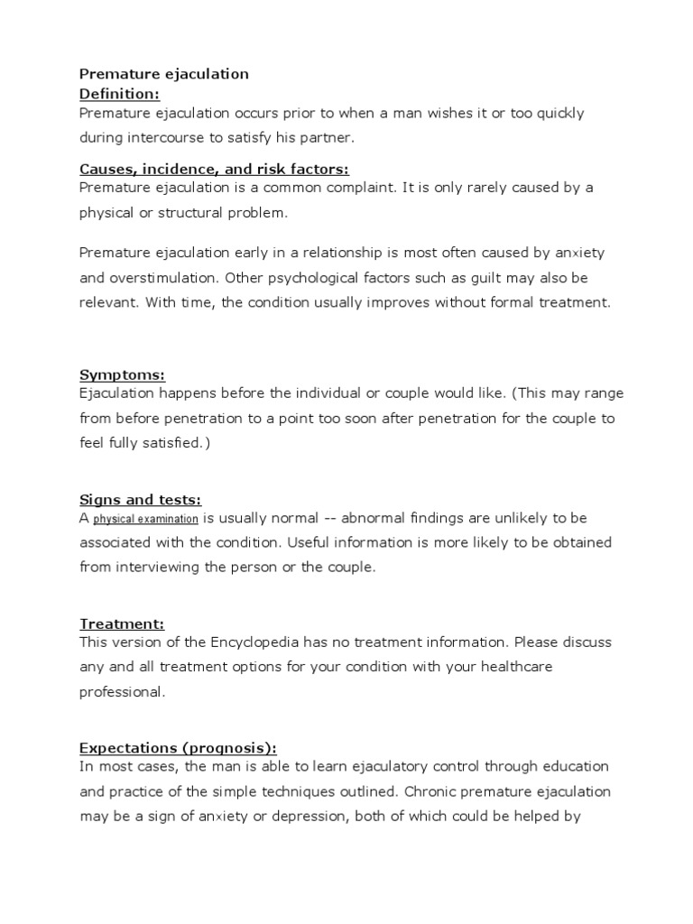 Premature Ejaculation Definition:: Physical Examination | PDF