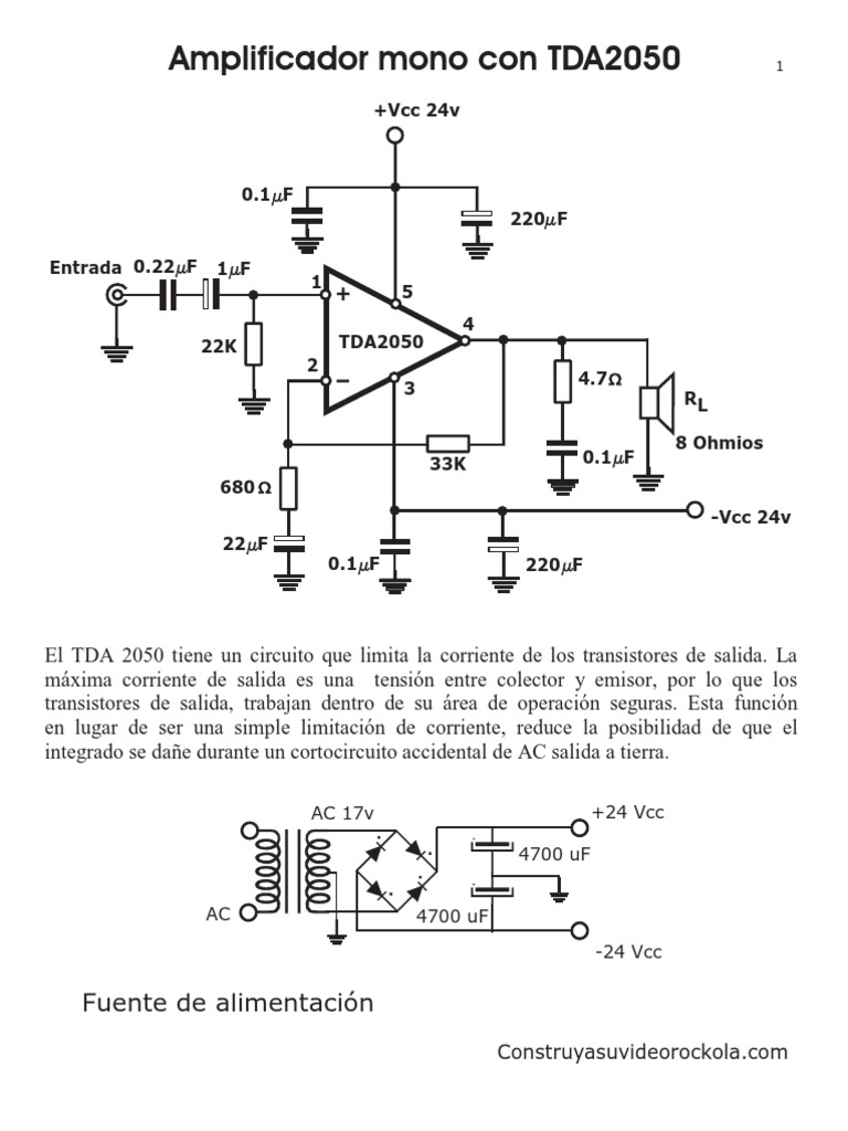 Amplificador Mono Con TDA2050 | PDF | Electrónica de audio | Ingenieria Eléctrica