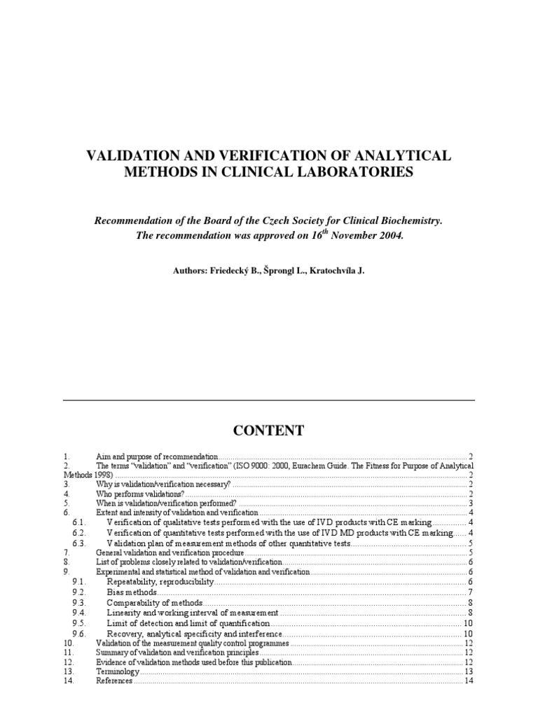 Validation and Verification of Analytical Methods | PDF | Verification And Validation ...