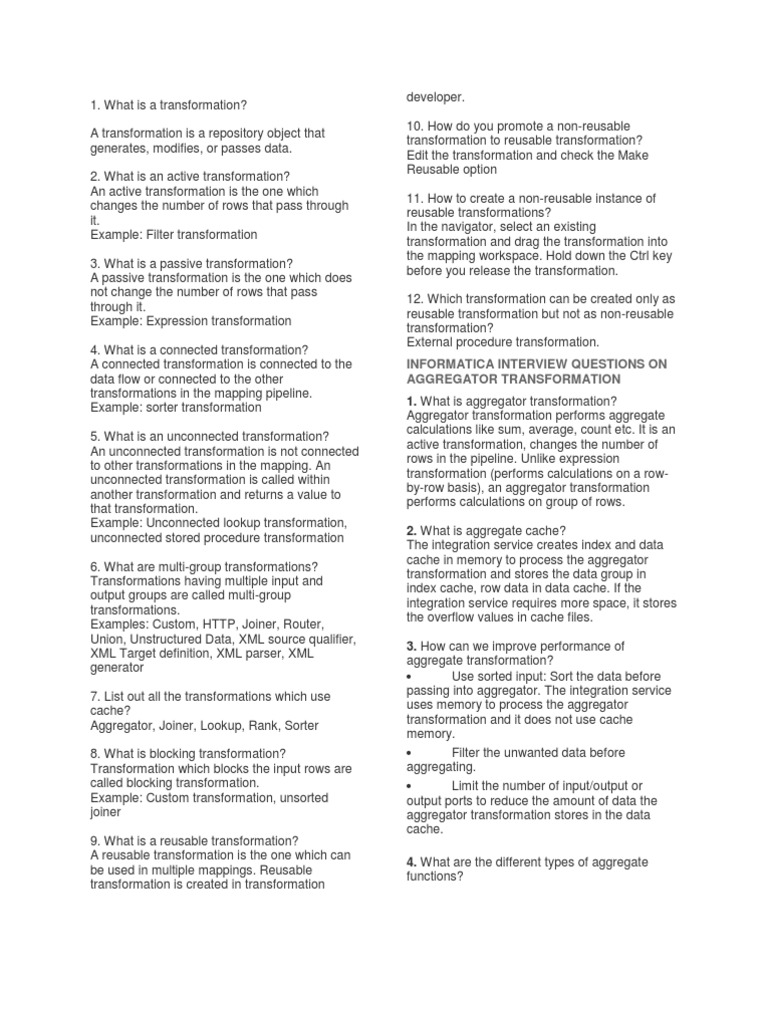 Informatica Transformations Ans SQL Queries | PDF | Cache (Computing) | Databases