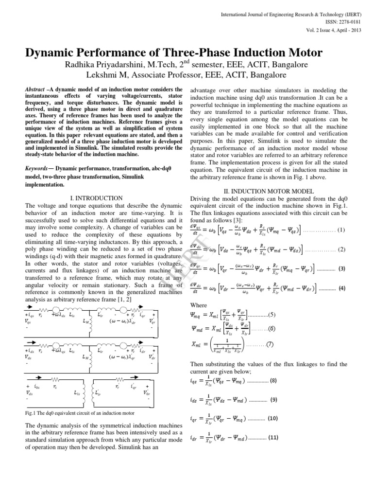 Dynamic Performance of Induction Motor | PDF | Electrodynamics | Machines