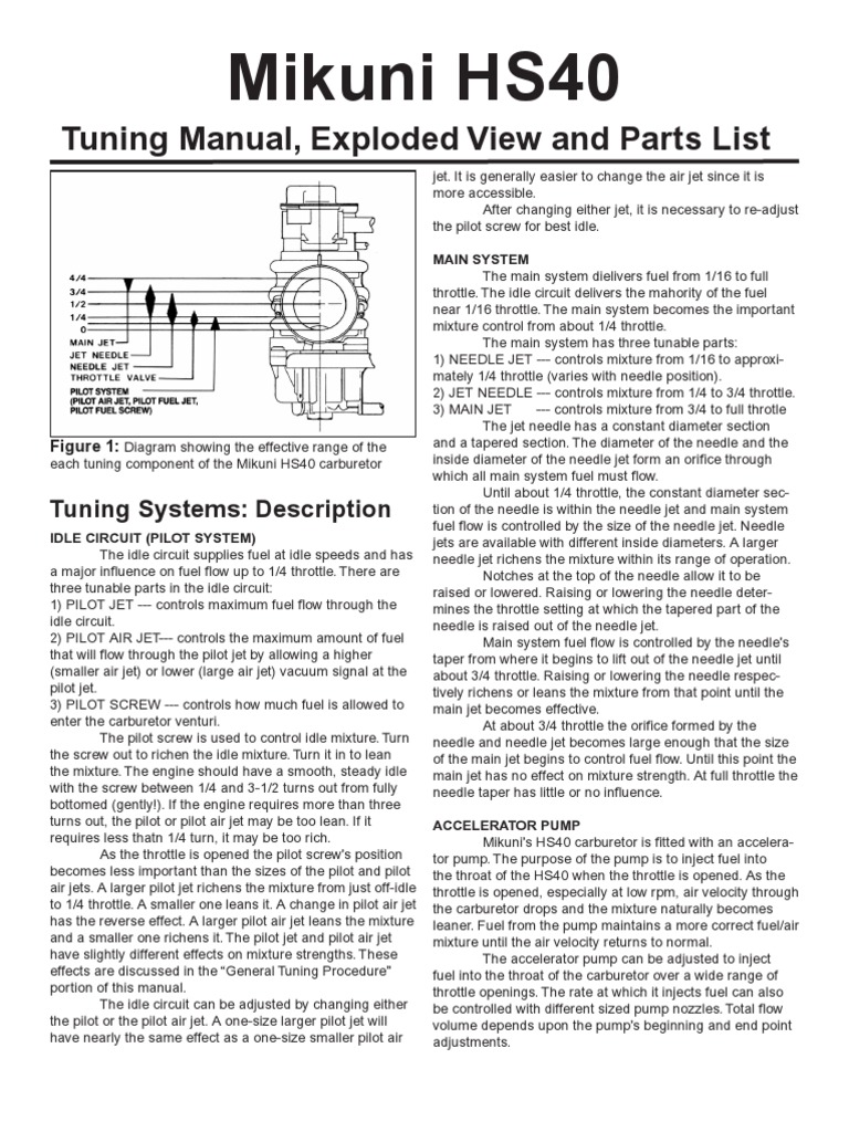 Mikuni HS40: Tuning Manual, Exploded View and Parts List | PDF ...