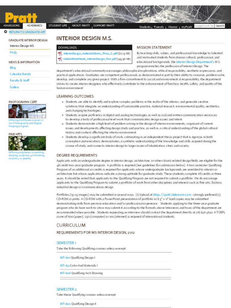Pratt Interior Design Master's Program | PDF | Graduate School | Design