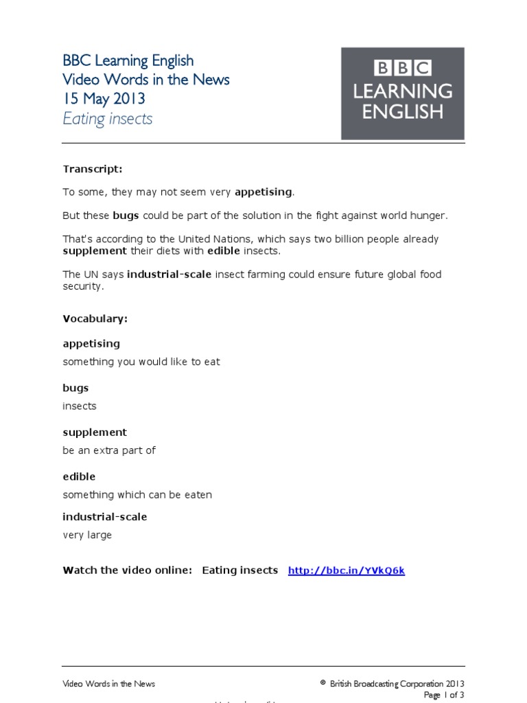 Eating Insects: BBC Learning English Video Words in The News 15 May ...