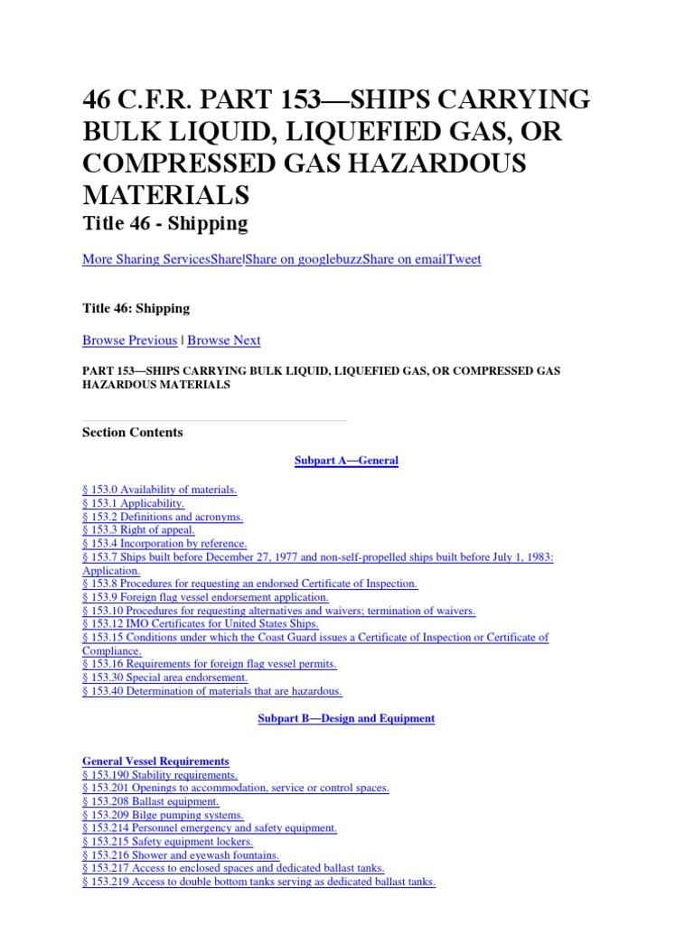 46 CFR Part 153 | PDF | Dangerous Goods | Valve