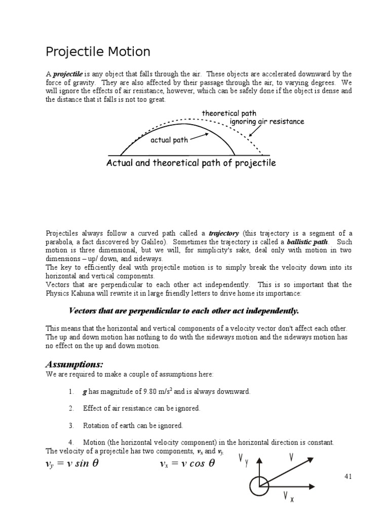 Projectile Motion: V V Sin V V Cos | PDF | Trajectory | Acceleration