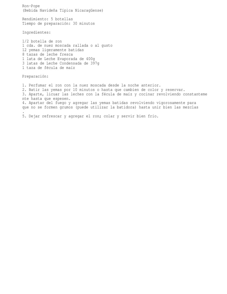 Receta de Ron Pope Nicaragüense | PDF