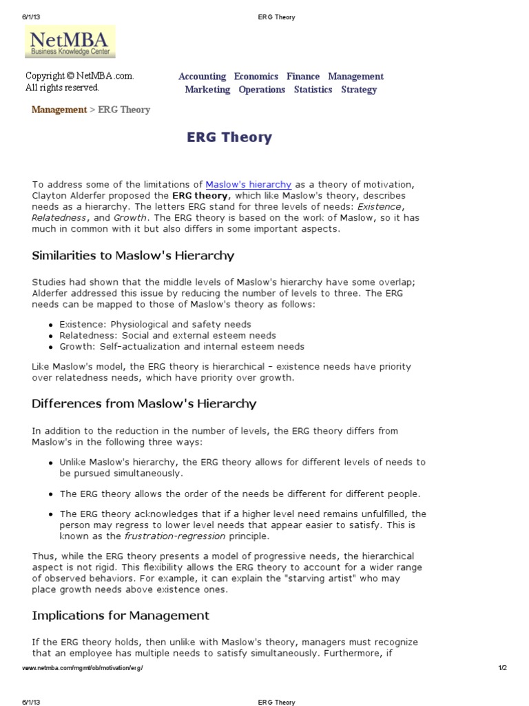 ERG Theory | PDF | Hierarchy | Behavioural Sciences