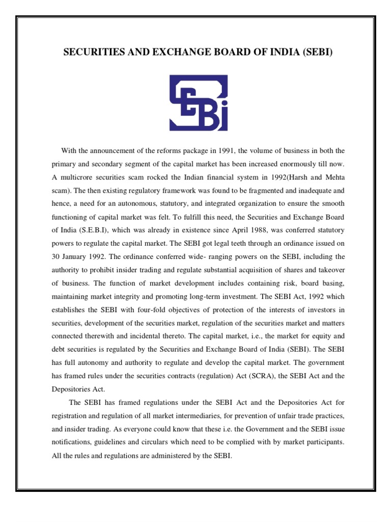 Securities and Exchange Board of India | PDF | Securities (Finance ...