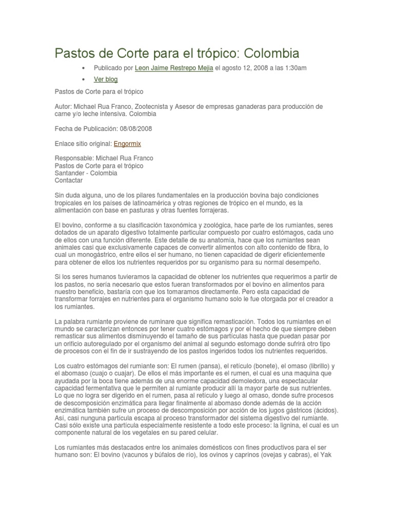 Pastos de Corte para El Trópico | PDF | Rumiante | Vacas
