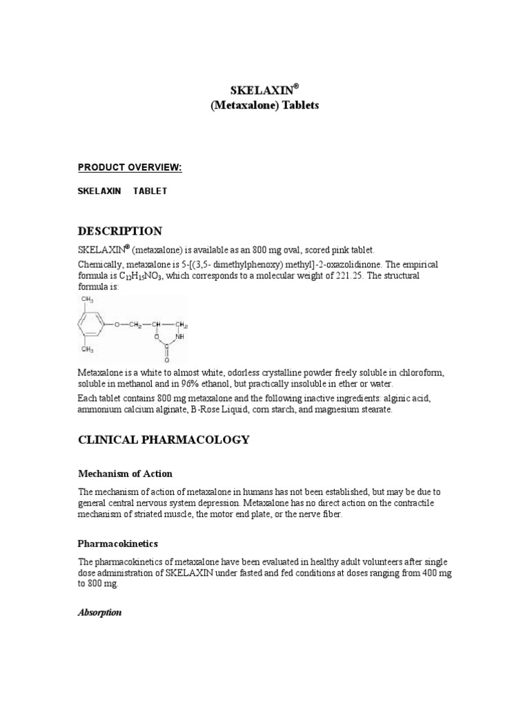 Skelaxin (Metaxalone) Tablets: Product Overview | PDF | Cytochrome P450 ...