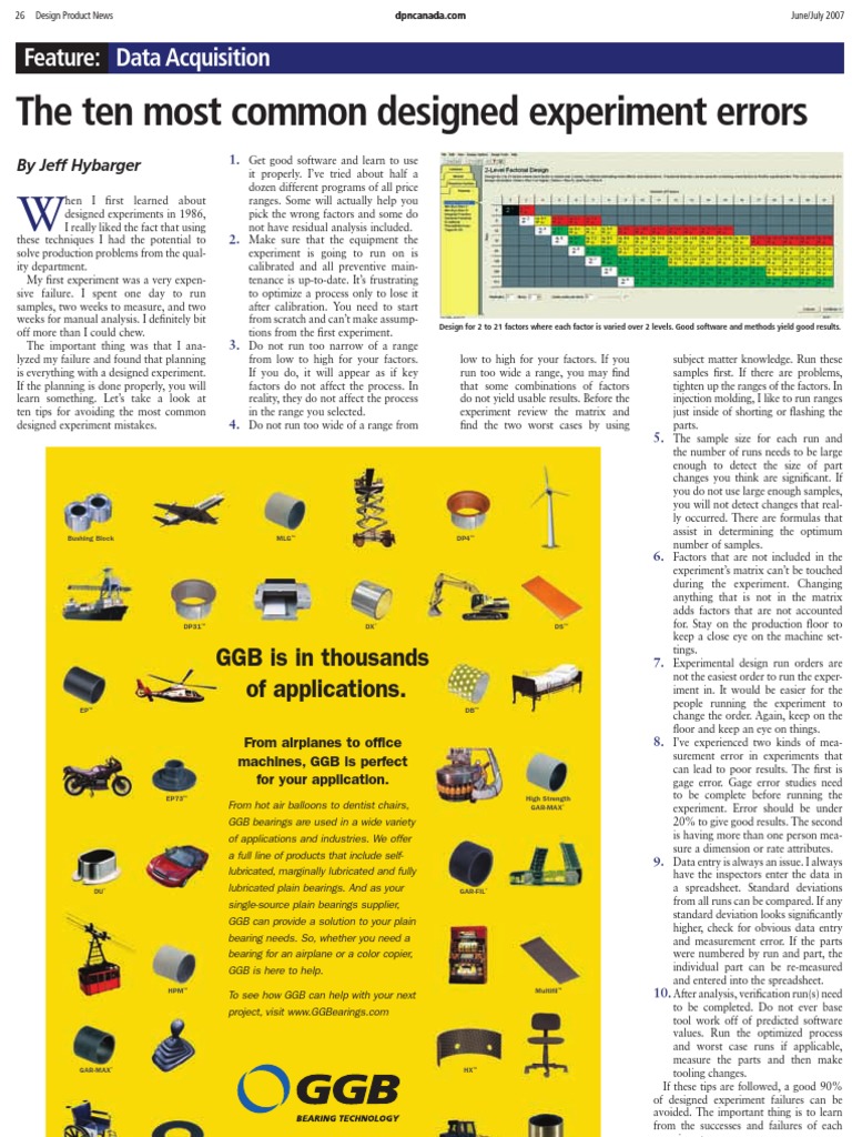 The Ten Most Common Designed Experiment Errors: Feature: Data ...