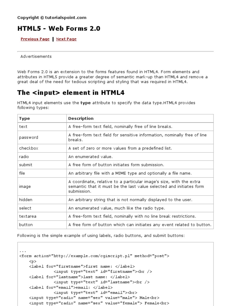 HTML5 - Web Forms 2 | PDF | Html | C (Programming Language)