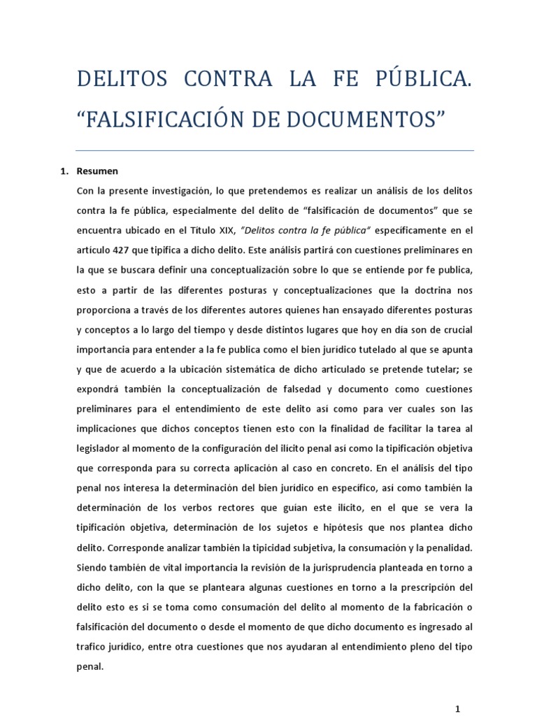 Delitos Contra La Fe Publica. Oficial | PDF | Derecho penal | Ley procesal