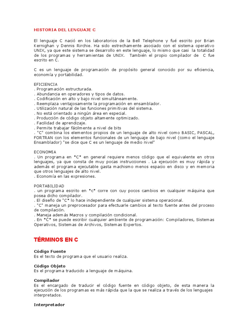 Historia Lenguaje C | PDF | Compilador | Lenguaje de programación