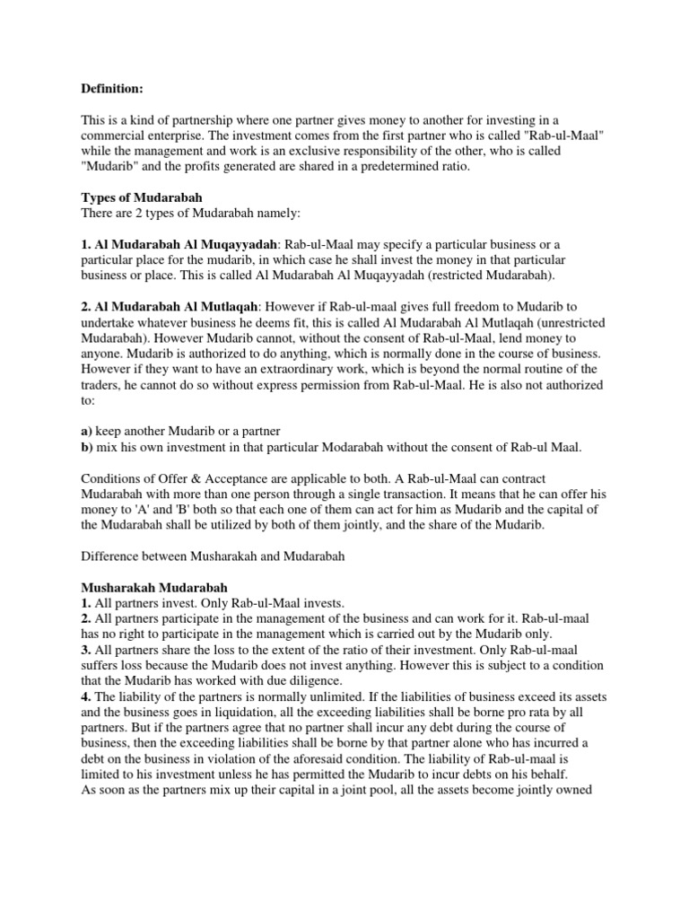 Mudarabah | PDF | Partnership | Islamic Banking And Finance