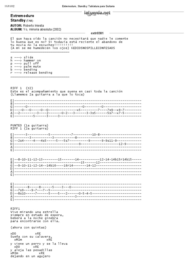 Extremoduro, Standby - Tablatura para Guitarra | PDF