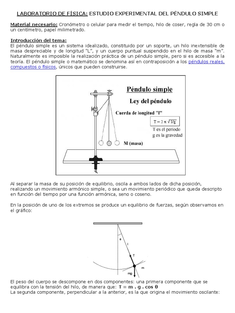 LABORATORIO DE FÍSICA-El péndulo simple | Péndulo | Mecanica clasica